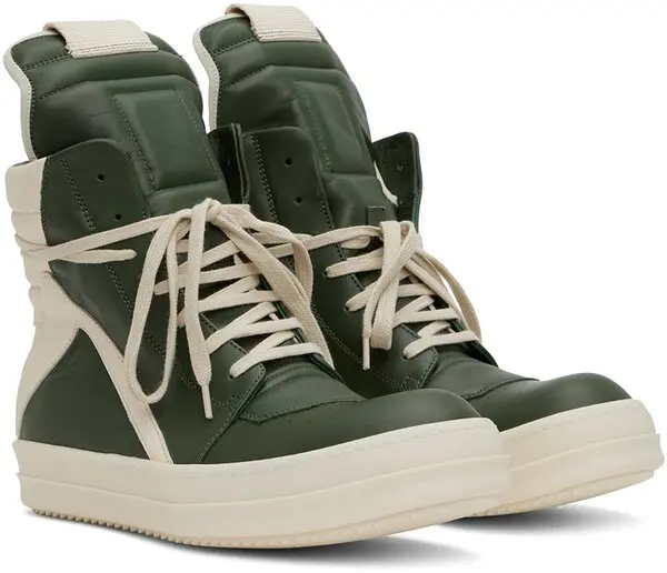 Rick Owens Green Geobasket Sneakers In 5511 Moss/Milk/Milk - 40